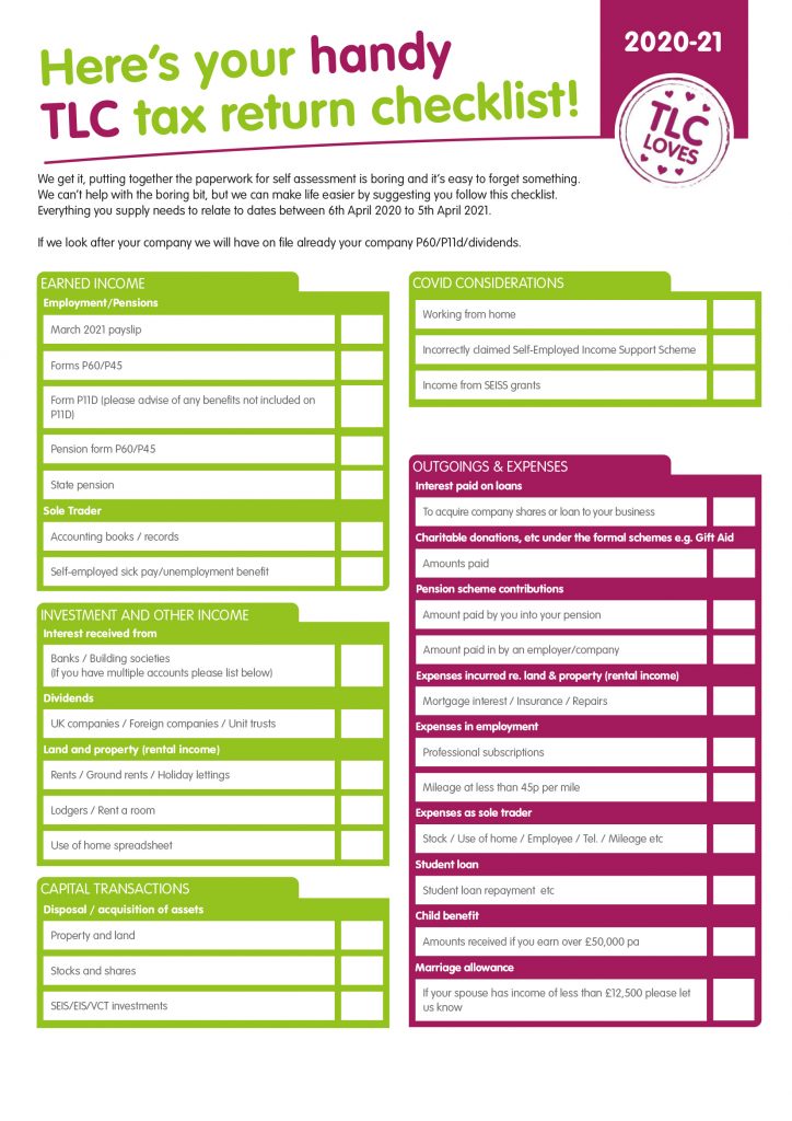 Your self-assessment checklist for 2020-21